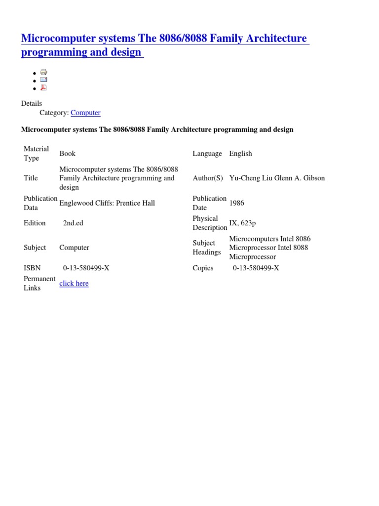 8086/8088 Microcomputer Systems Guide | PDF