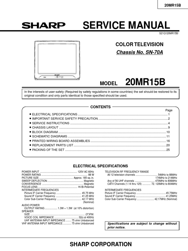 Service Manual: Color Television Chassis No. SN-70A | PDF | High ...