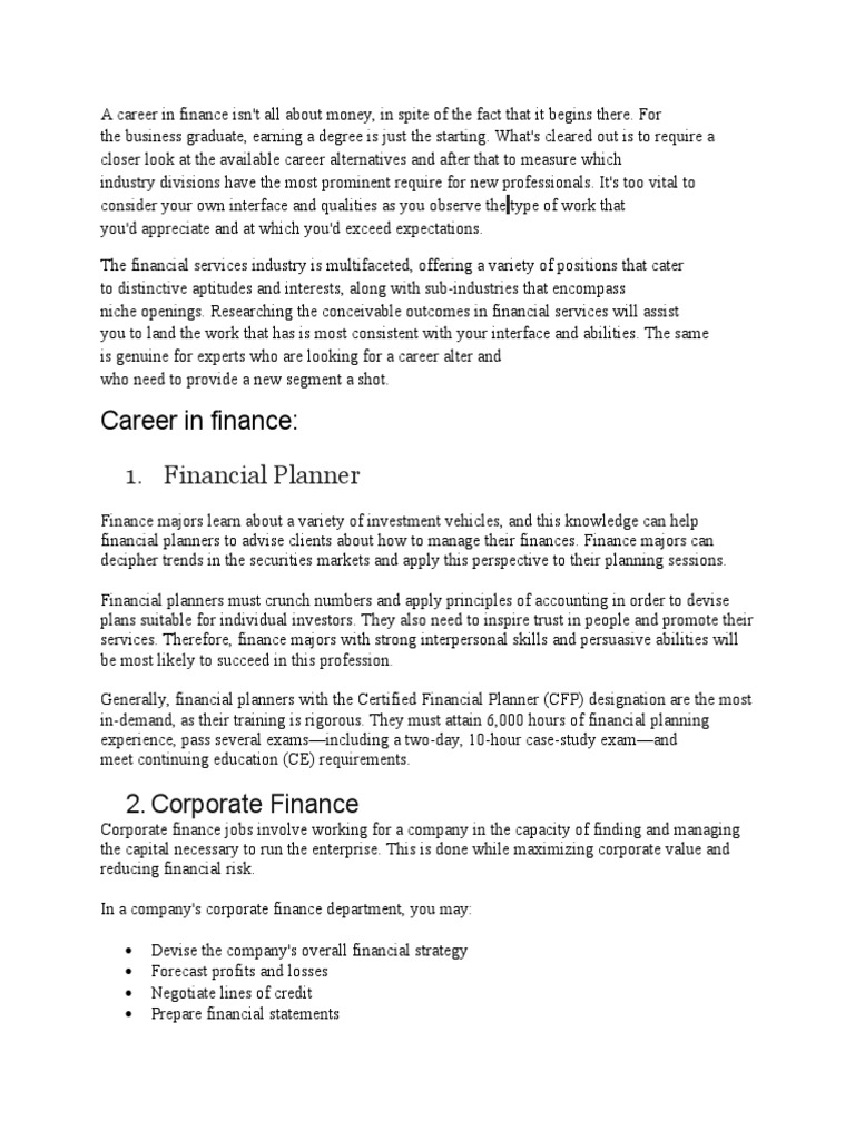 A Career In Finance Pdf Venture Capital Corporate Finance
