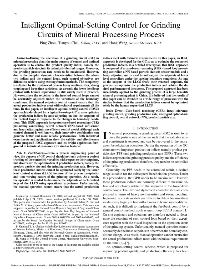 Intelligent Optimal-Setting Control For Grinding Circuits of Mineral ...