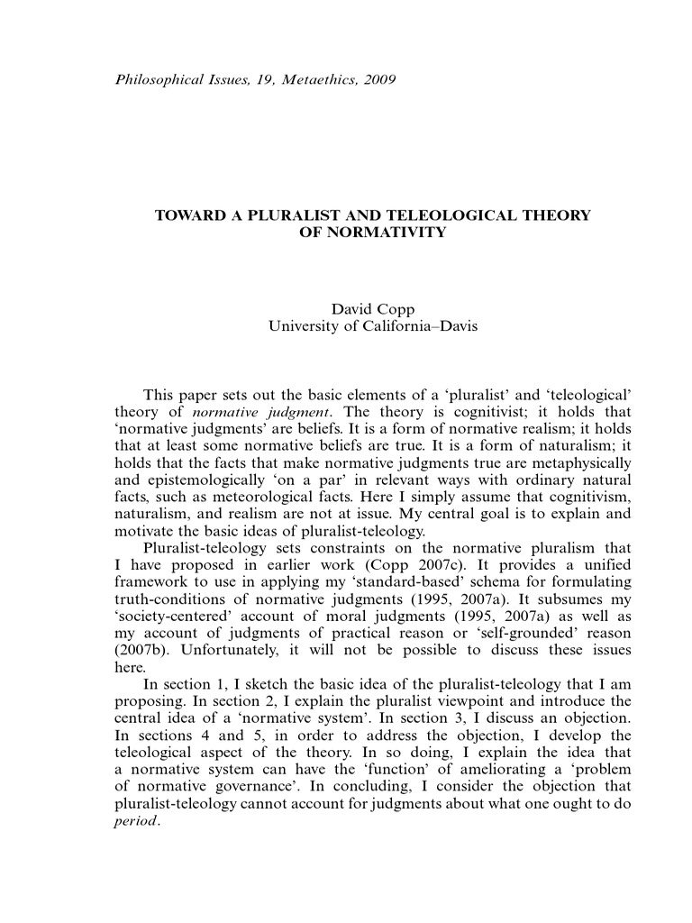 Philosophical Issues, 19, Metaethics, 2009: Toward A Pluralist and ...