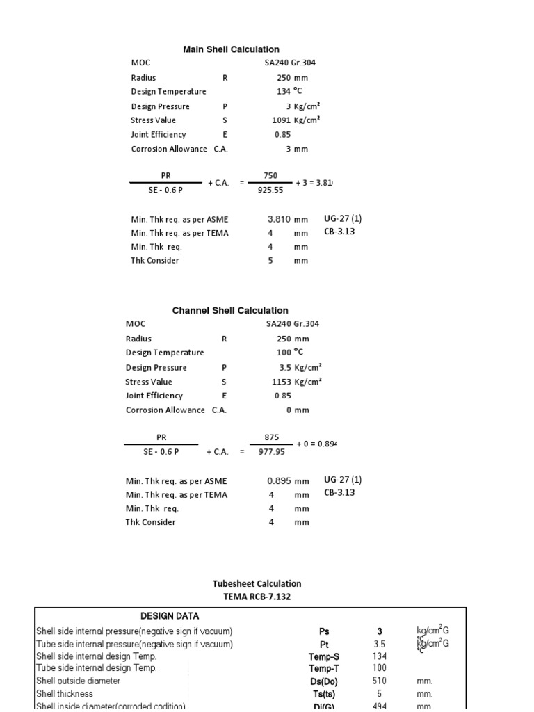 Main Shell Calculation: UG-27 (1) CB-3.13 | PDF | Young's Modulus ...