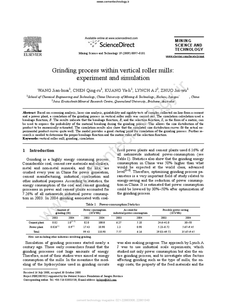 Grinding Process Within Vertical Roller Mills Experiment and Simulation | PDF | Mill (Grinding ...
