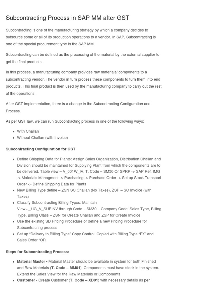 Subcontracting Process | PDF | Invoice | Supply Chain Management