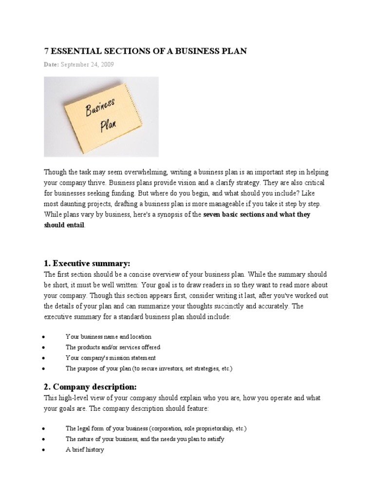 7 Essential Sections of A Business Plan: 1. Executive Summary | PDF ...