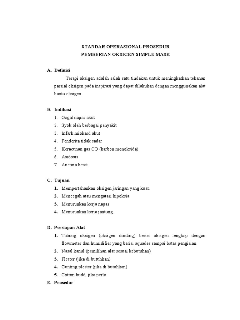 SOP Pemberian Oksigen Simple Mask | PDF