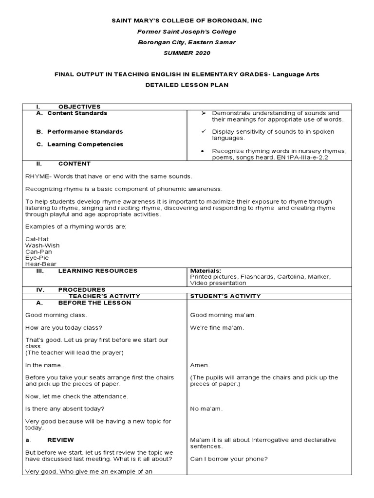 Recognizing Rhyming Words Through Songs, Poems and Nursery Rhymes | PDF ...