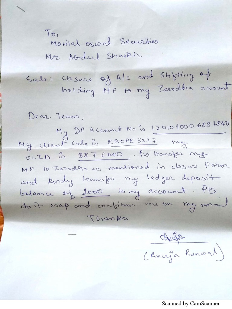 Motilal Oswal Closure Form | PDF