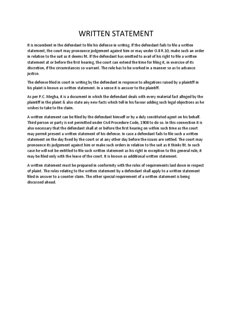 Requirements and Purpose of a Written Statement Filed by a Defendant in ...