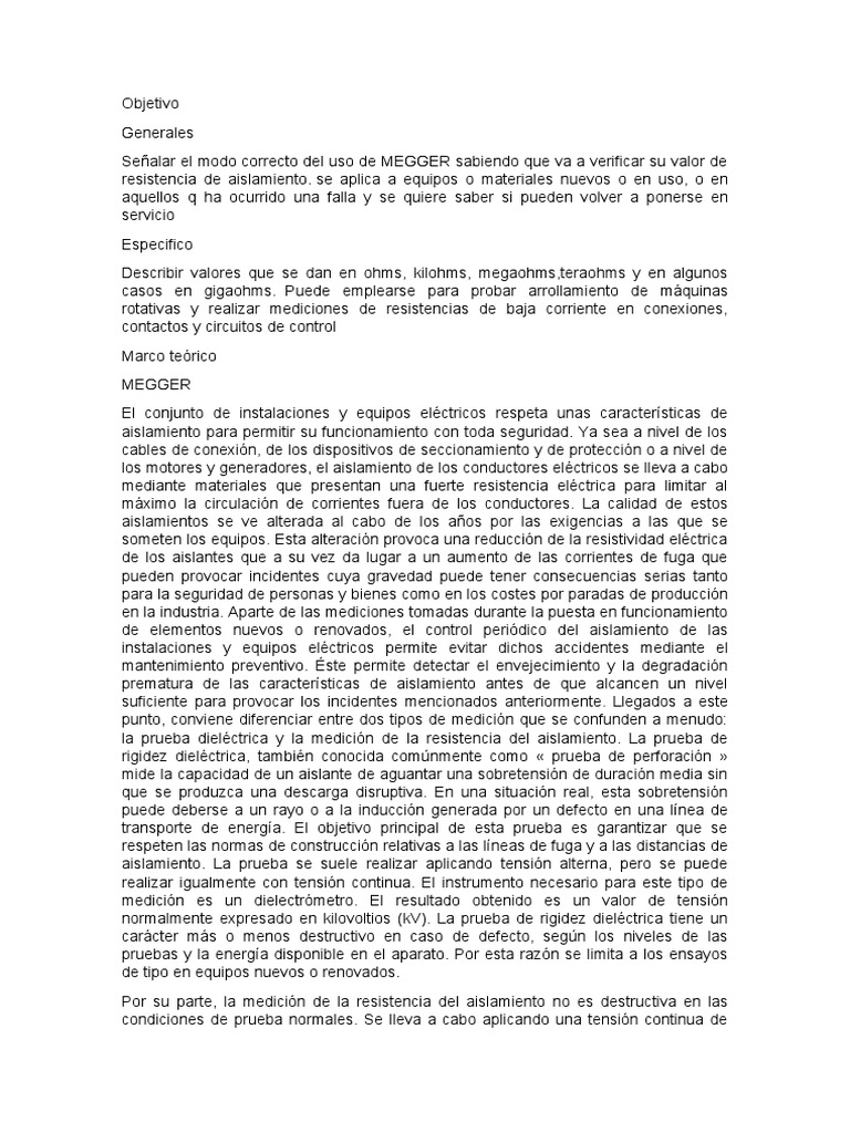 Uso y Función del Megger en Electricidad | PDF | Aislador (Electricidad ...