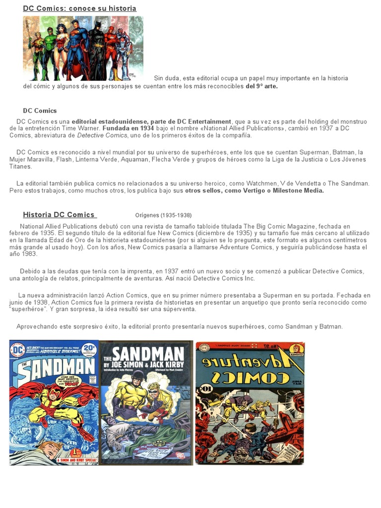 Historia de DC Comics: Orígenes y Evolución | PDF | DC comics ...