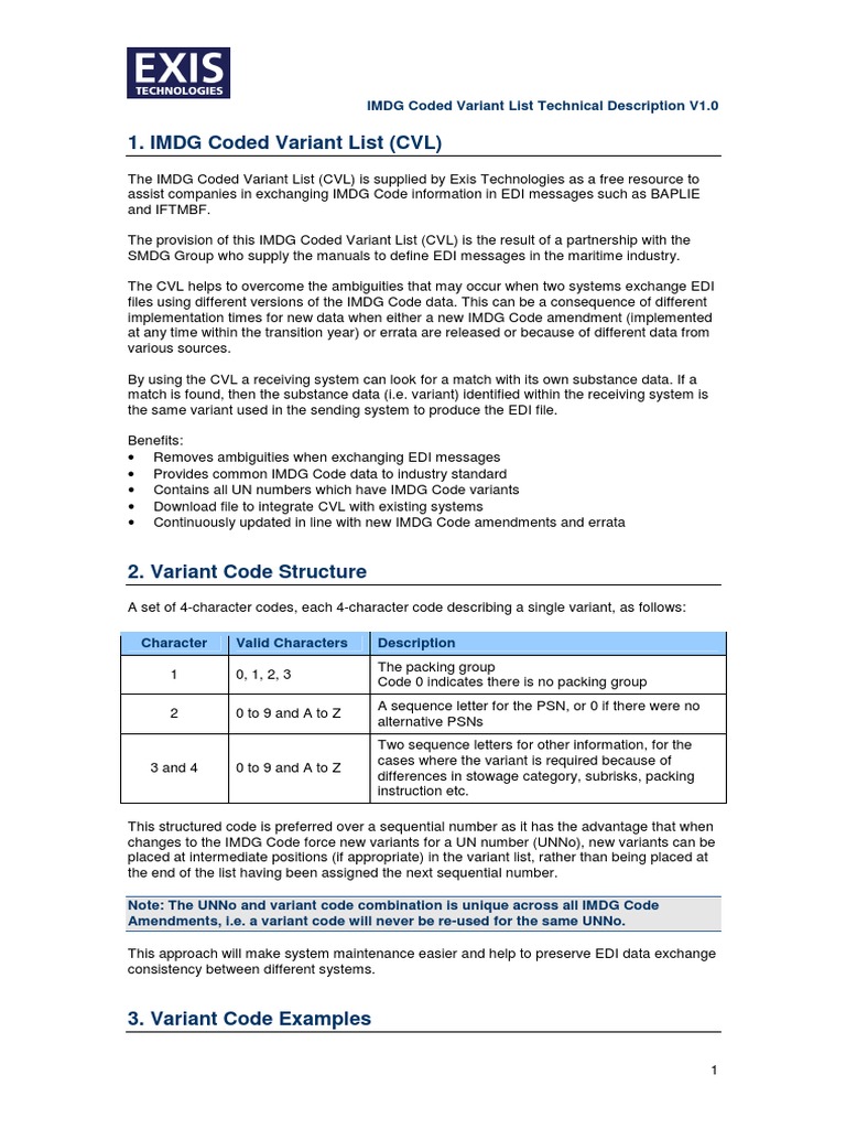 IMDG Coded Variant List Overview | PDF | Electronic Data Interchange ...