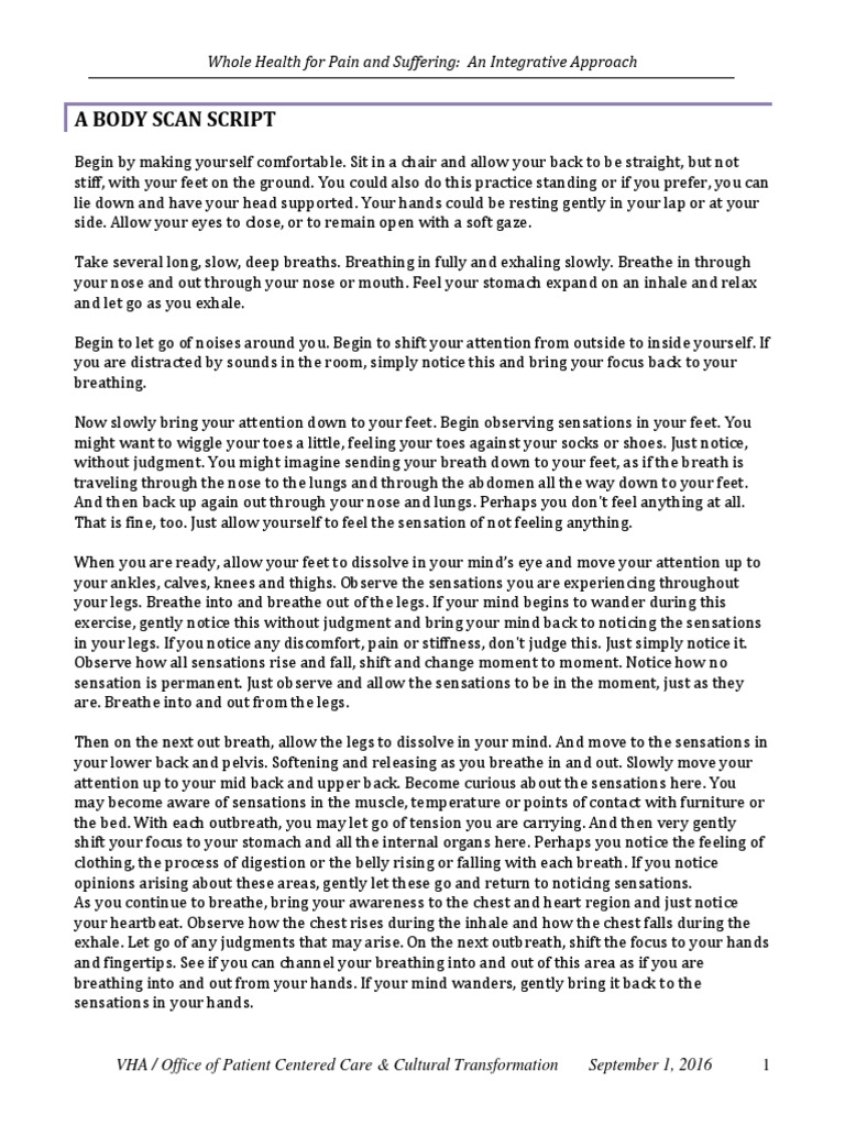 A Body Scan Script: Whole Health For Pain and Suffering: An Integrative ...