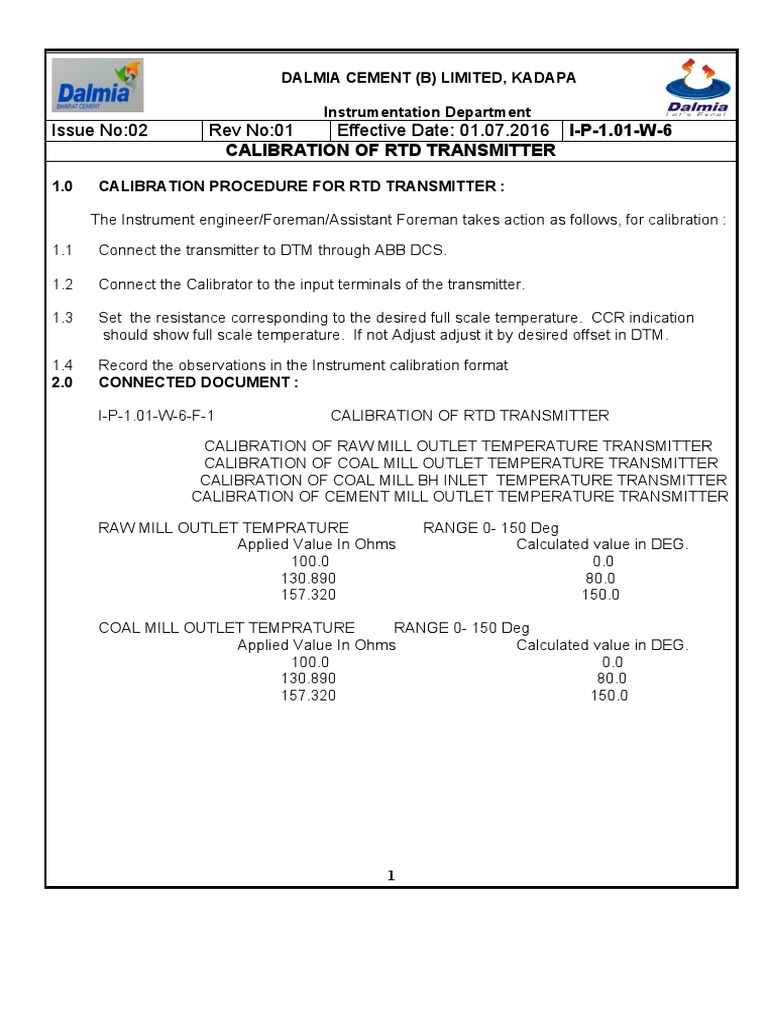 RTD Transmitter Calibration Guide | PDF | Calibration | Electrical ...