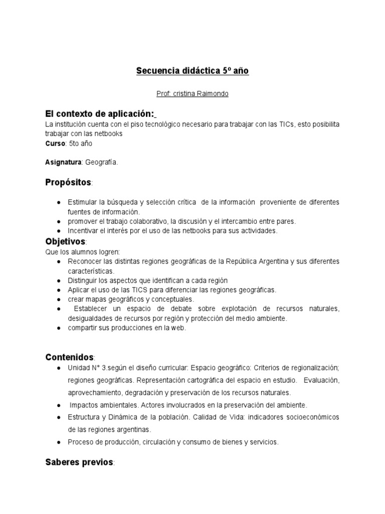 Secuencia Didáctica: Regiones de Argentina 5º | PDF | Geografía ...