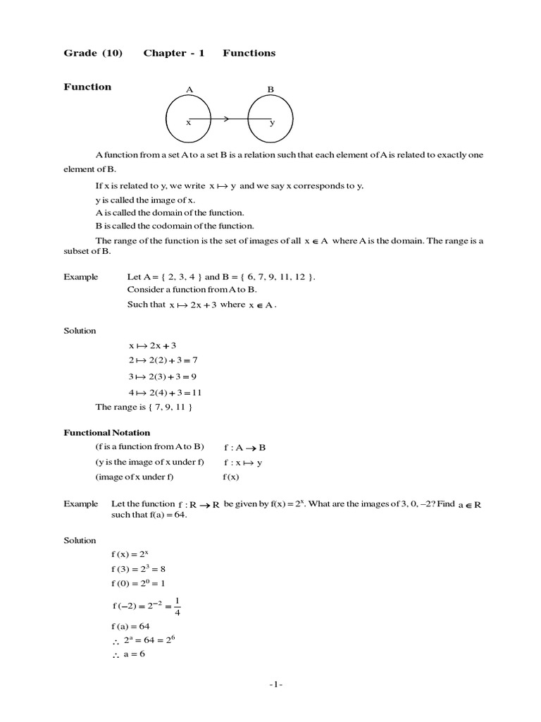 Grade (10) Chapter - 1 Functions | PDF | Function (Mathematics) | Set (Mathematics)