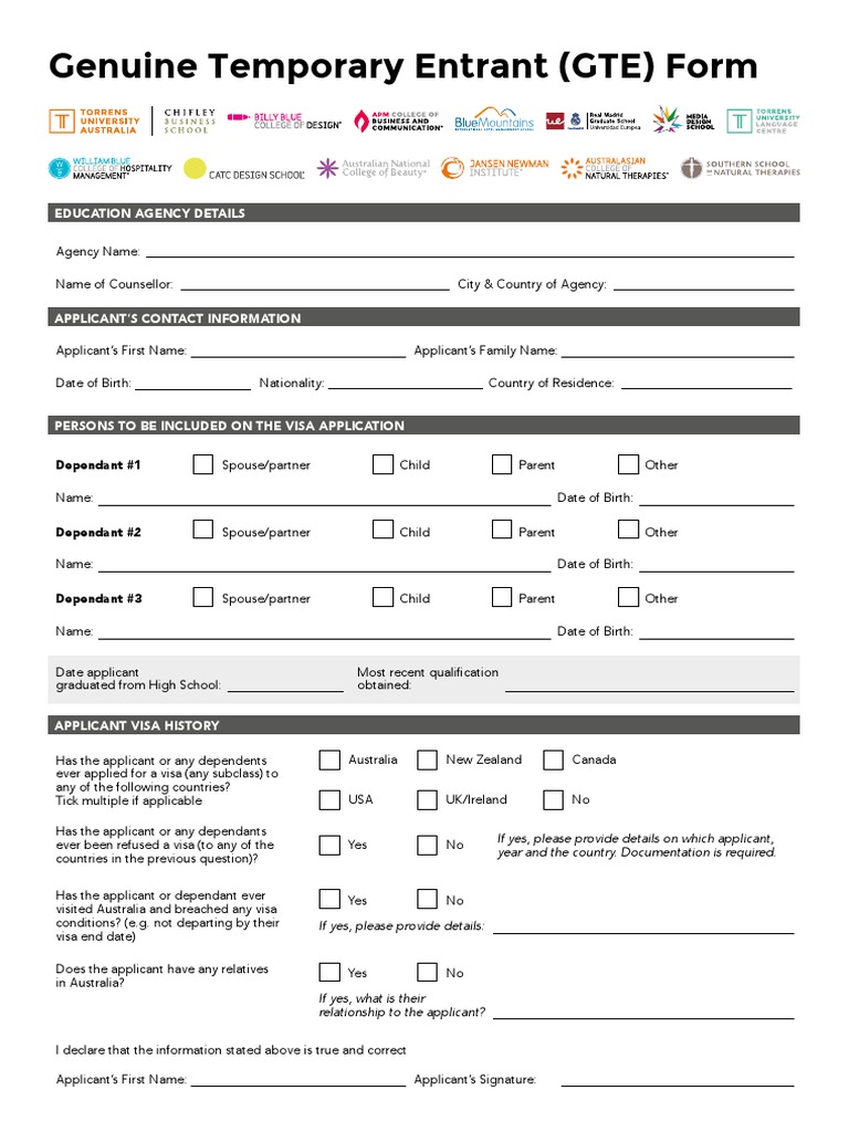Genuine Temporary Entrant (GTE) Form: Education Agency Details | PDF ...