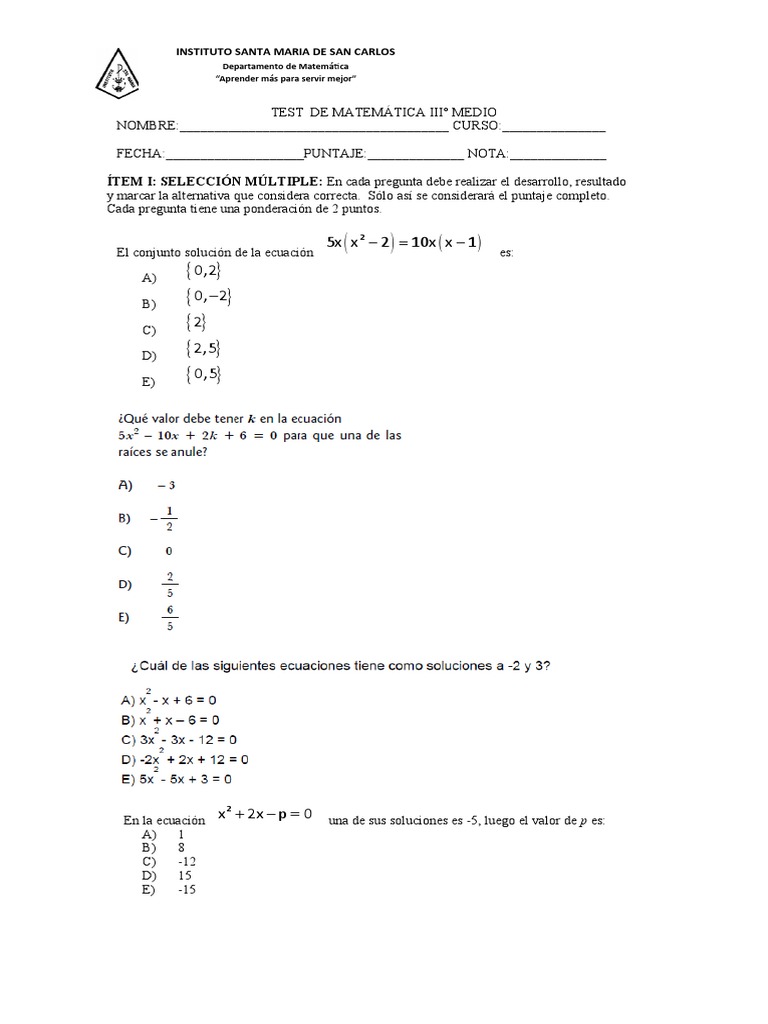 Test de Matemática Iii | PDF
