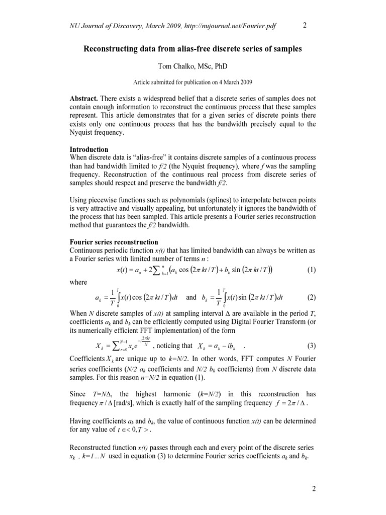 Reconstructing Data From Alias-Free Discrete Series of Samples by Tom ...