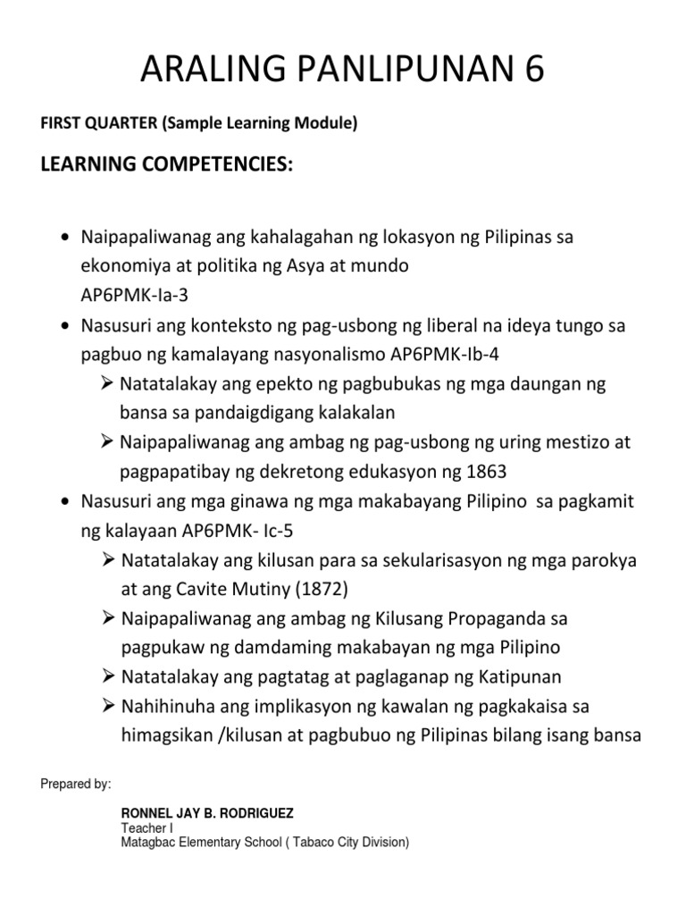 AP6 Aralin 3 at 8 Unang Kwarter | PDF