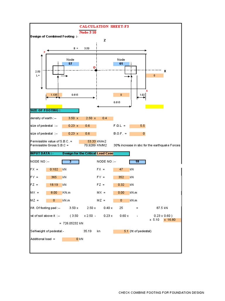 Calculation Sheet-F3 Node-3 10: Design of Combined Footing:-Z | PDF ...
