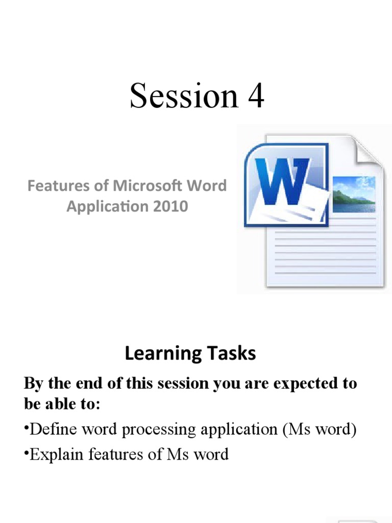 Session 4: Features of Microsoft Word Application 2010 | PDF ...