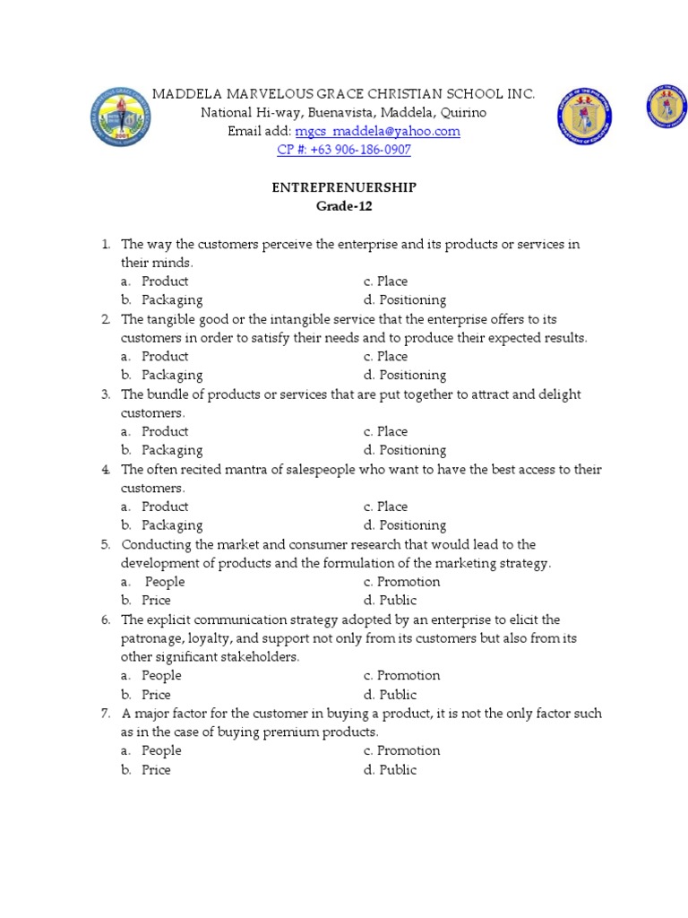 Entrepreneurship Exam | PDF | Expense | Equity (Finance)