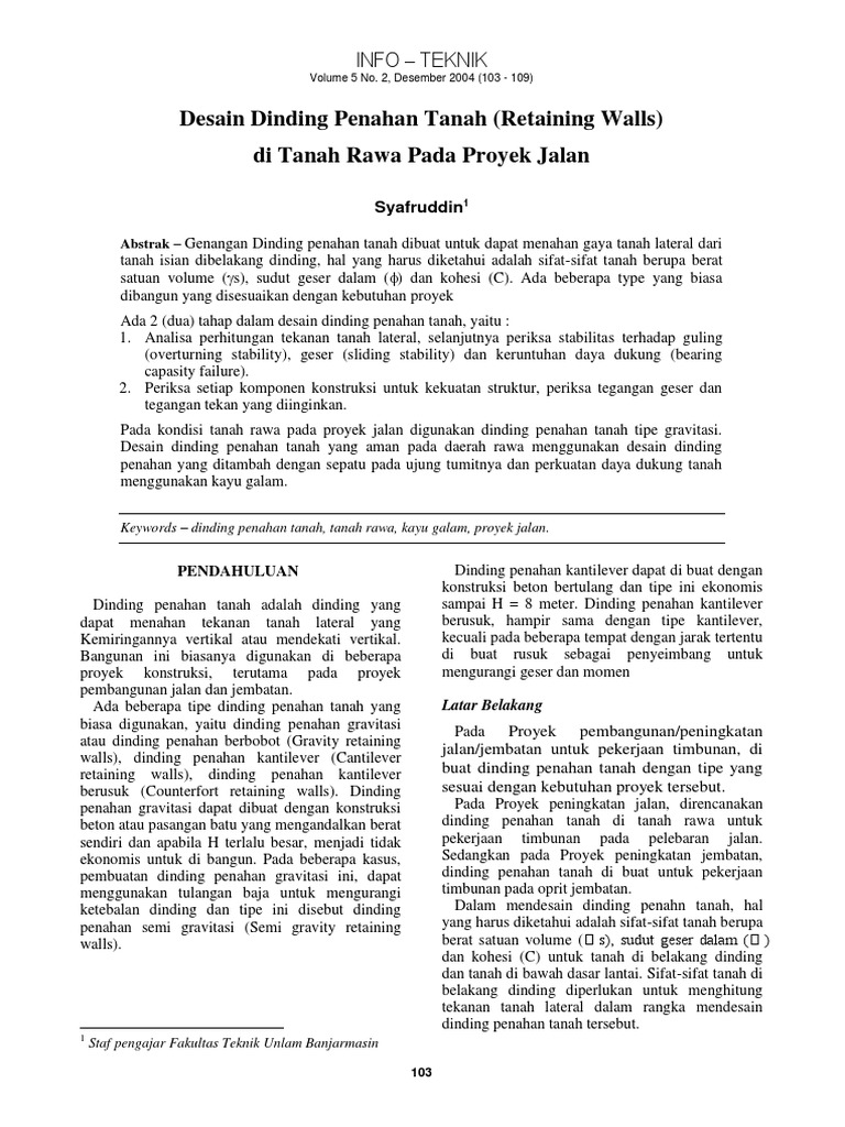 ID Desain Dinding Penahan Tanah Retaining W | PDF