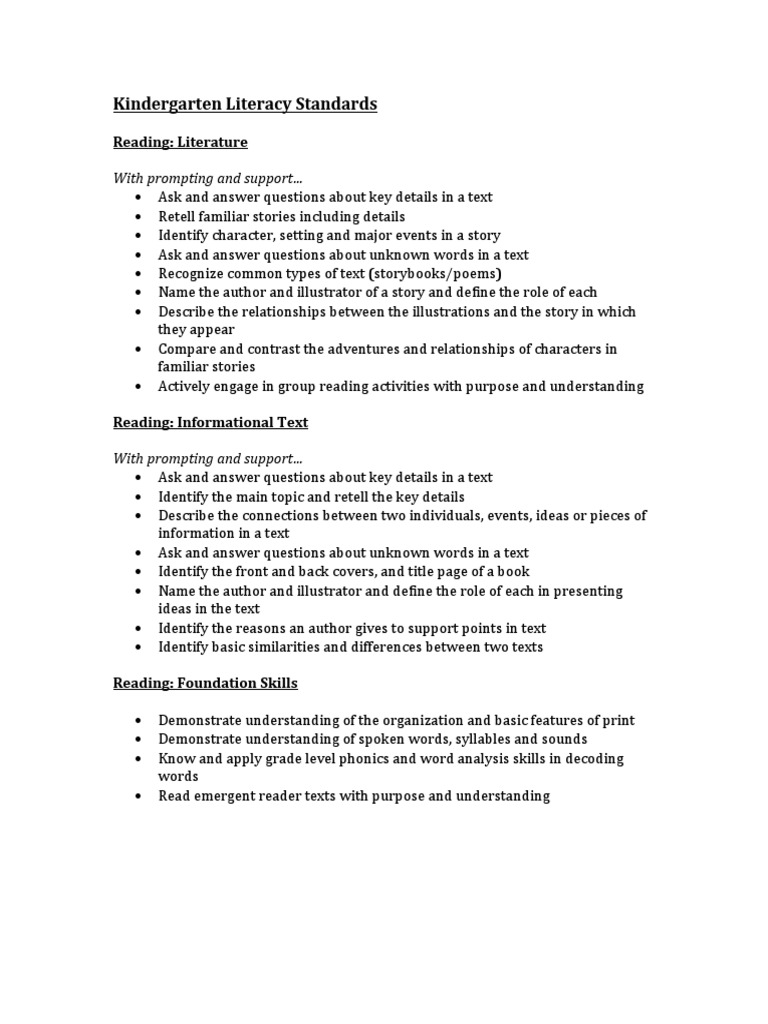 Kindergarten Literacy Standards | PDF | Phonics | Linguistics