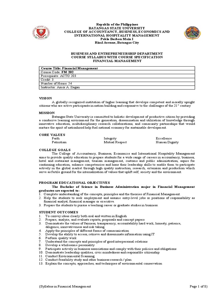 Financial Management Course Syllabus | PDF | Test (Assessment) | Analysis