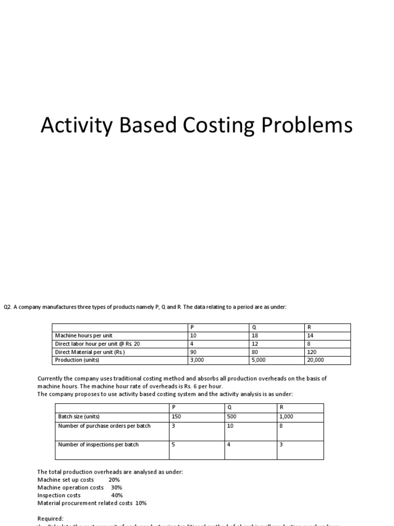 Activity Based Cost Accounting Problems | PDF | Management Accounting ...