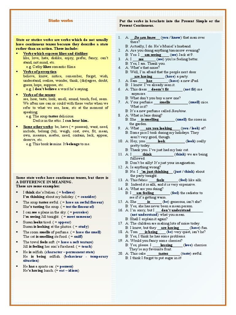 State Verbs: Test The Flavour Of) | PDF | Verb | Cognitive Science