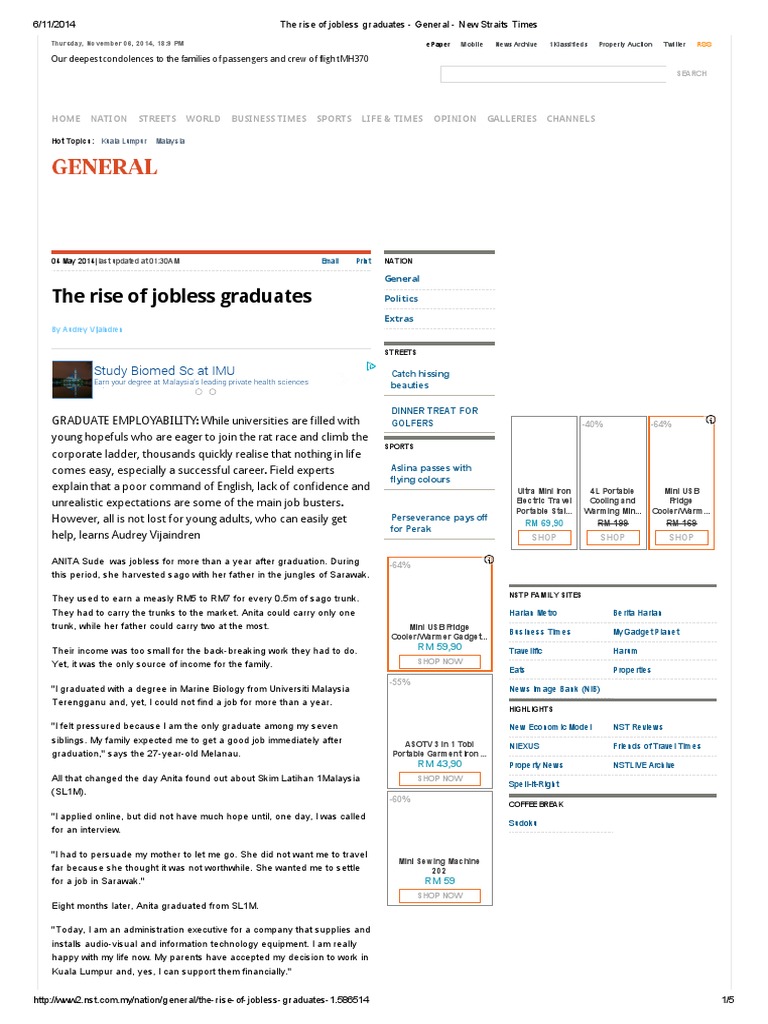 The Rise of Jobless Graduates - General - New Straits Times Panjang ...