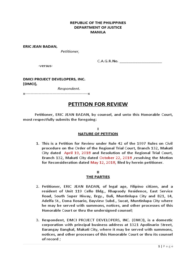 Petition For Review: Republic of The Philippines Department of Justice ...