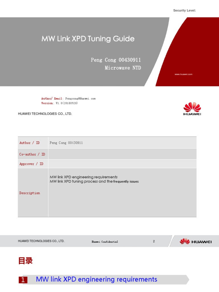 MW Link XPD Tuning Guide: Peng Cong 00430911 Microwave NTD | PDF ...