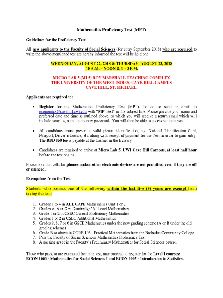 Mathematics Proficiency Test Guidelines PDF | PDF | Variable ...