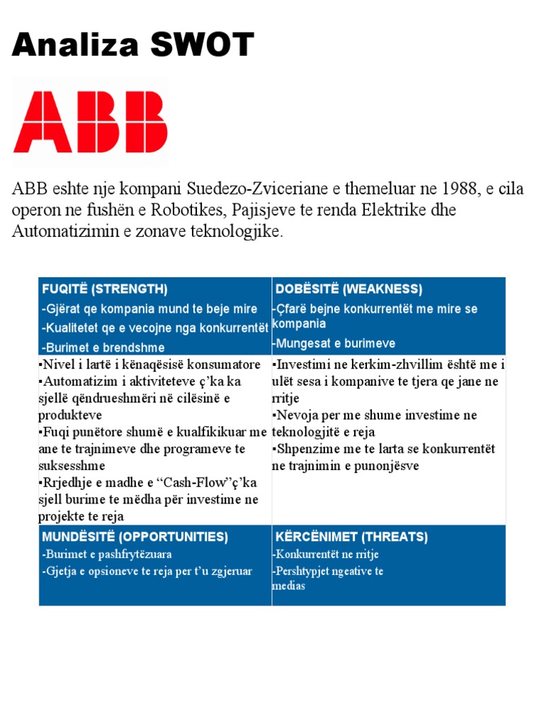 Analiza Swot e Kompanise ABB | PDF