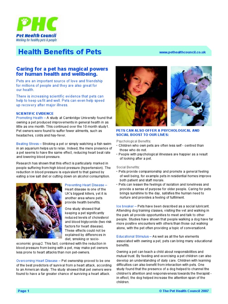 PHC - Health Benefits of Pets PDF | PDF | Pet | Cardiovascular Diseases
