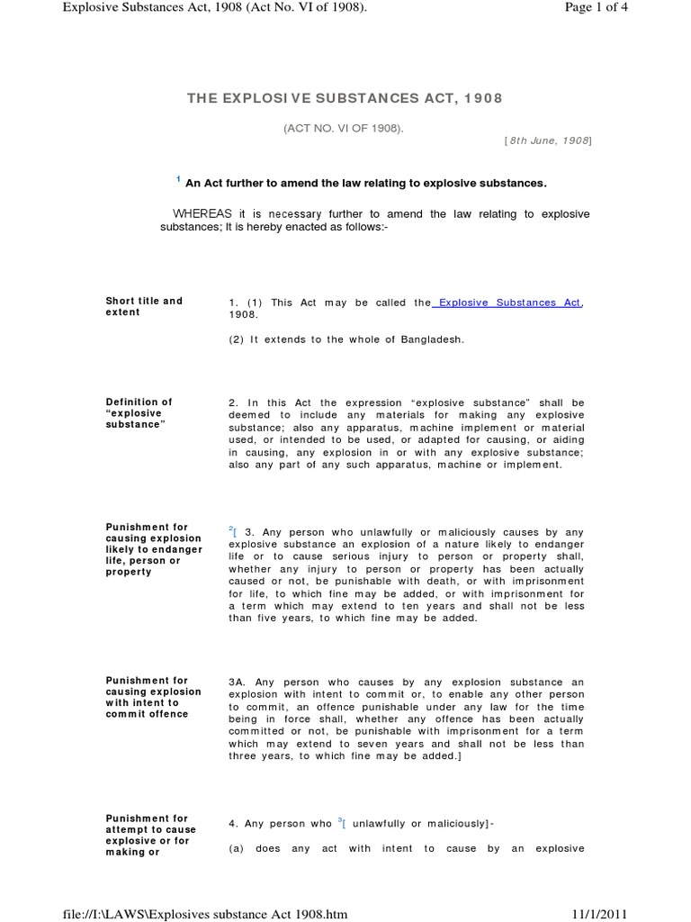 An Act Further To Amend The Law Relating To Explosive Substances | PDF ...
