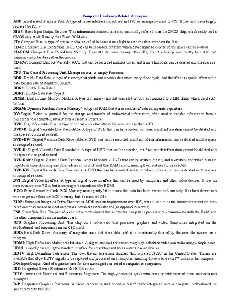 Computer Hardware-Related Acronyms | Download Free PDF | Random Access ...