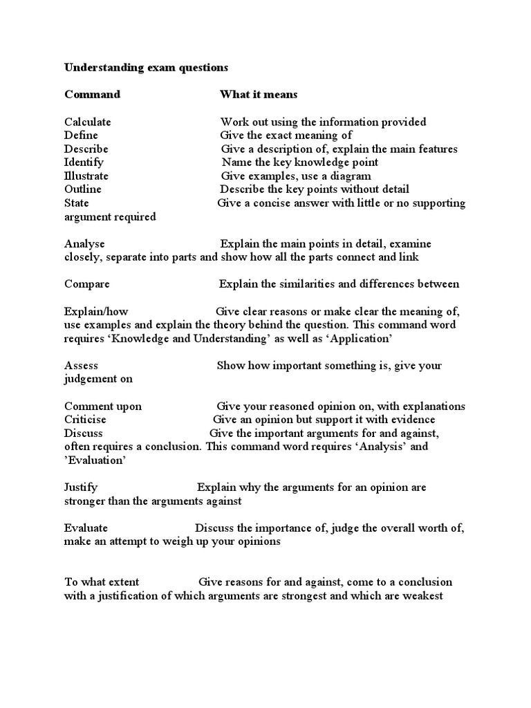 Understanding Exam Questions Command What It Means | PDF
