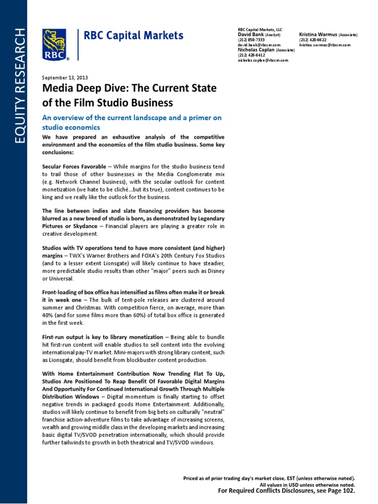 Media Deep Dive: The Current State of The Film Studio Business | PDF ...