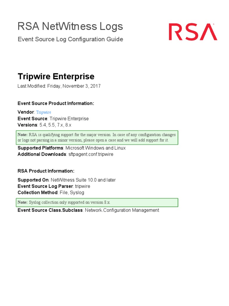 Rsa Netwitness Logs: Tripwire Enterprise | PDF | Dialog Box | Command ...