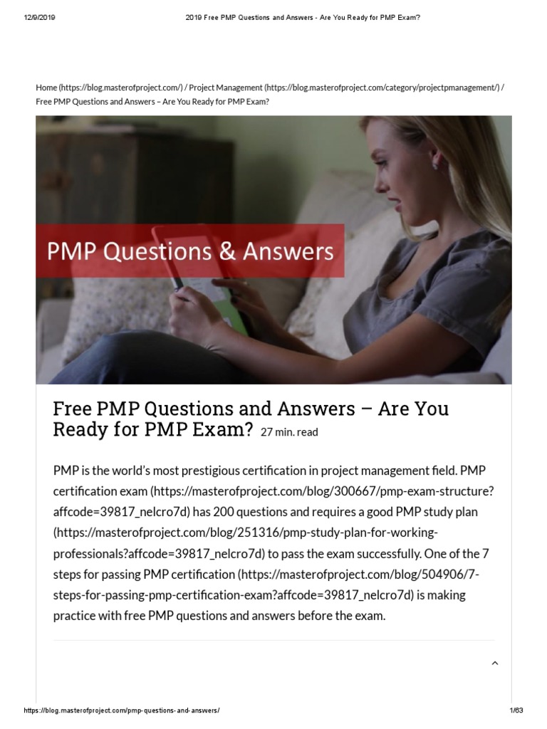 2019 Free PMP Questions and Answers - Are You Ready For PMP Exam | PDF ...