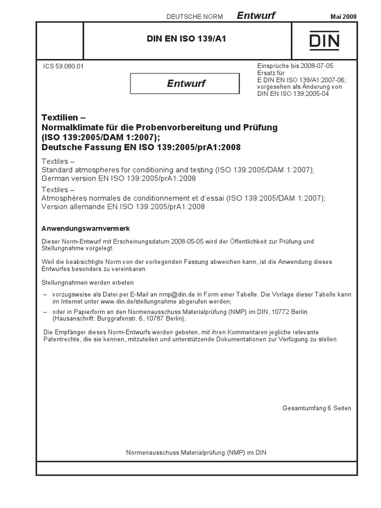 Din en Iso 139 A1 e 2008-05 | PDF