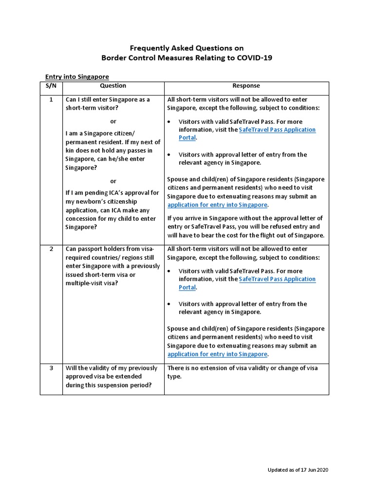 Frequently Asked Questions On Border Control Measures Relating To COVID ...
