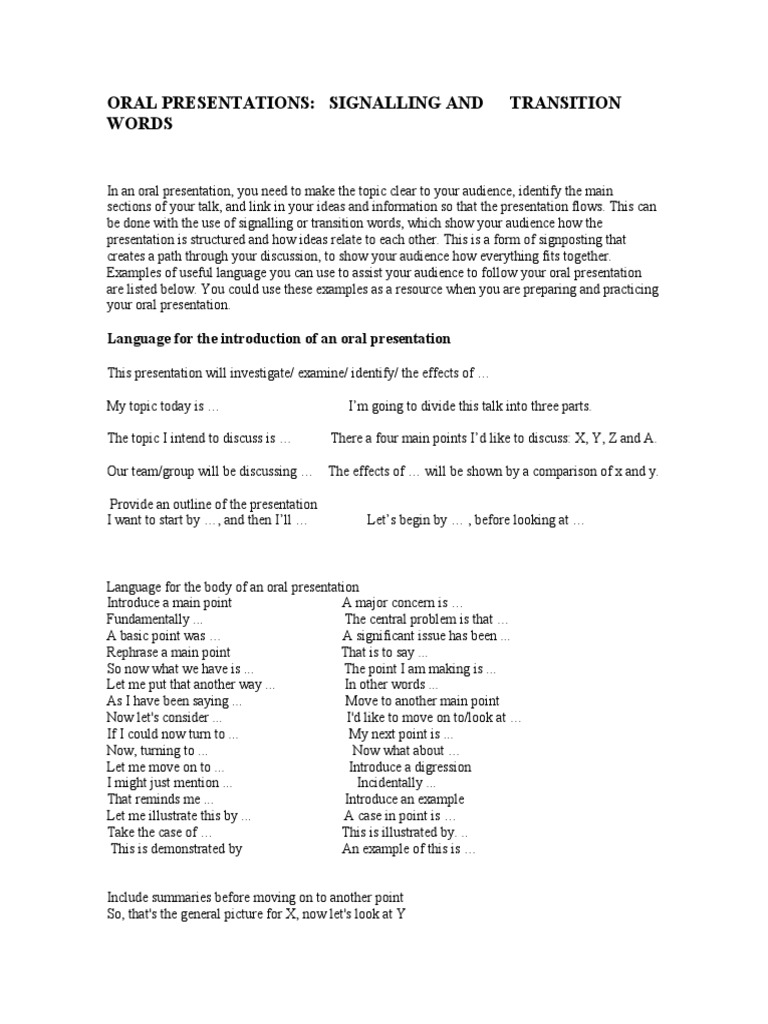 Oral Presentation Useful Words | PDF | Neuropsychological Assessment ...