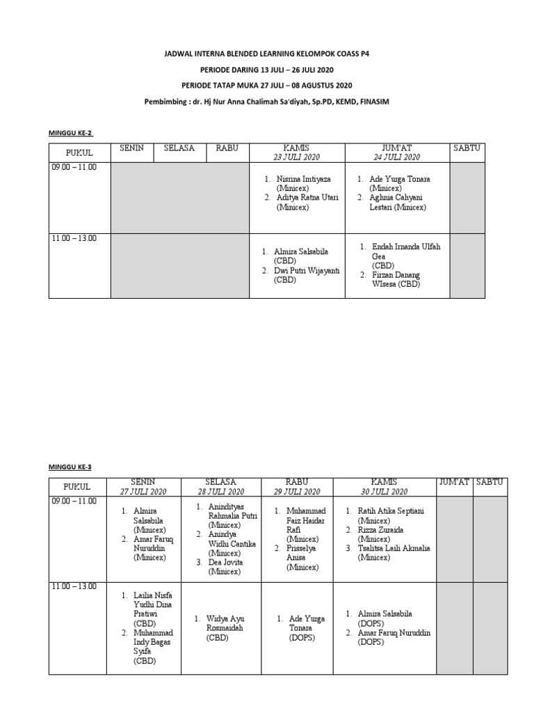 JADWAL INTERNA BLENDED LEARNING KELOMPOK DR - Anna | PDF