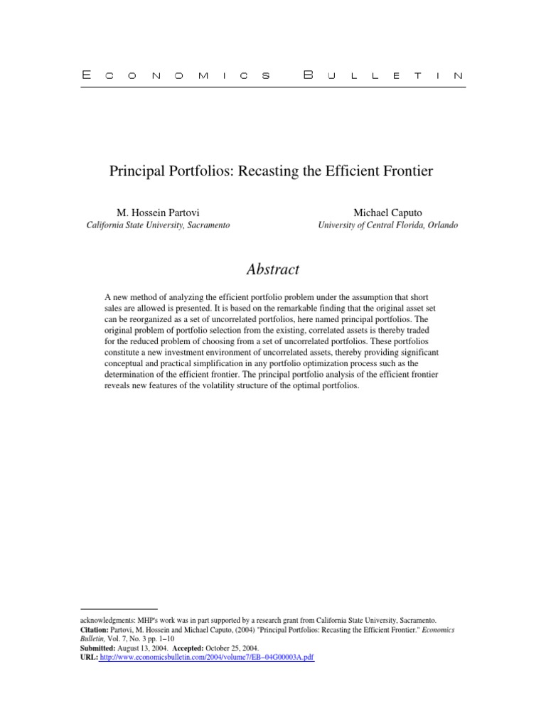 Principal Portfolios: Recasting The Efficient Frontier: M. Hossein ...