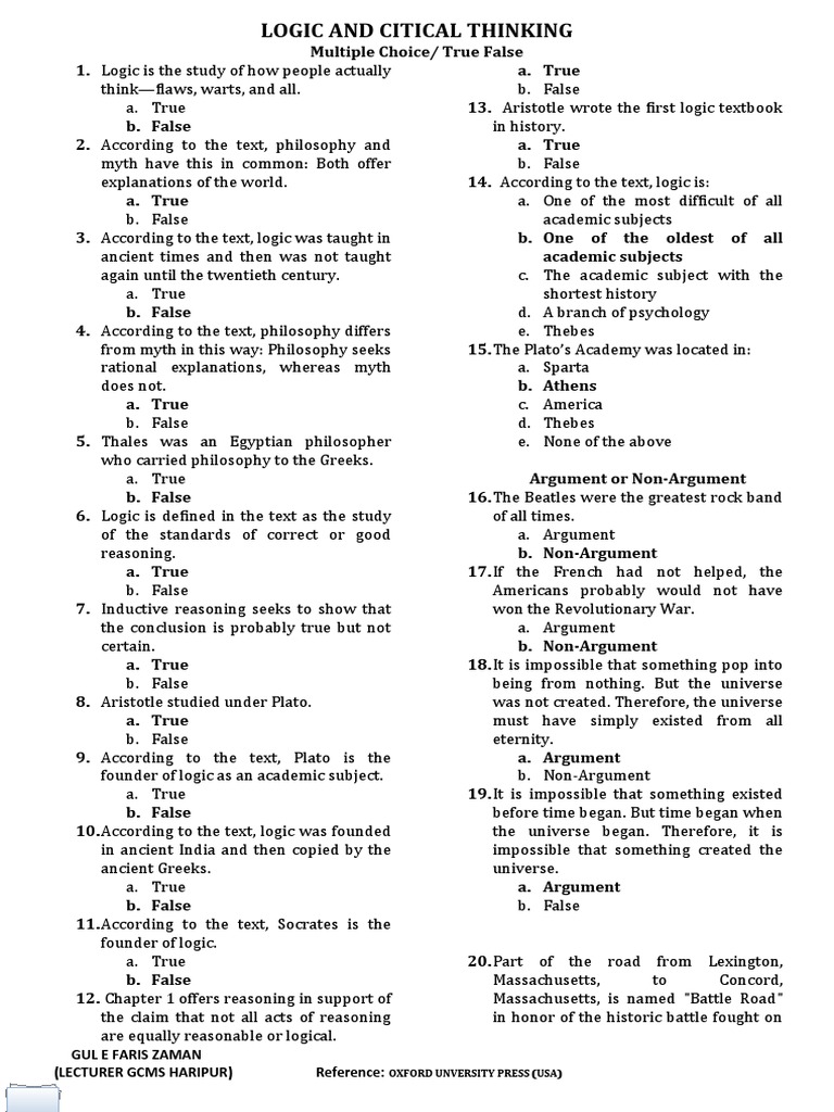 Introduction To Logic MCQs | PDF | Deductive Reasoning | Argument